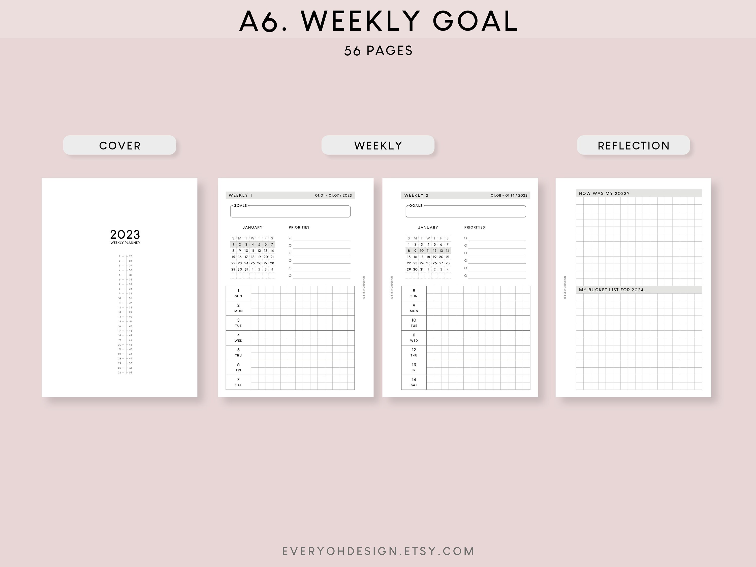 2023 Weekly Planner A6 Printable Inserts With Dated Calendar 52 Week ...