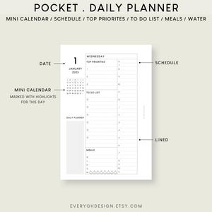 2025 Dated Daily Planner With Calendar Printable Insert | Hourly ...