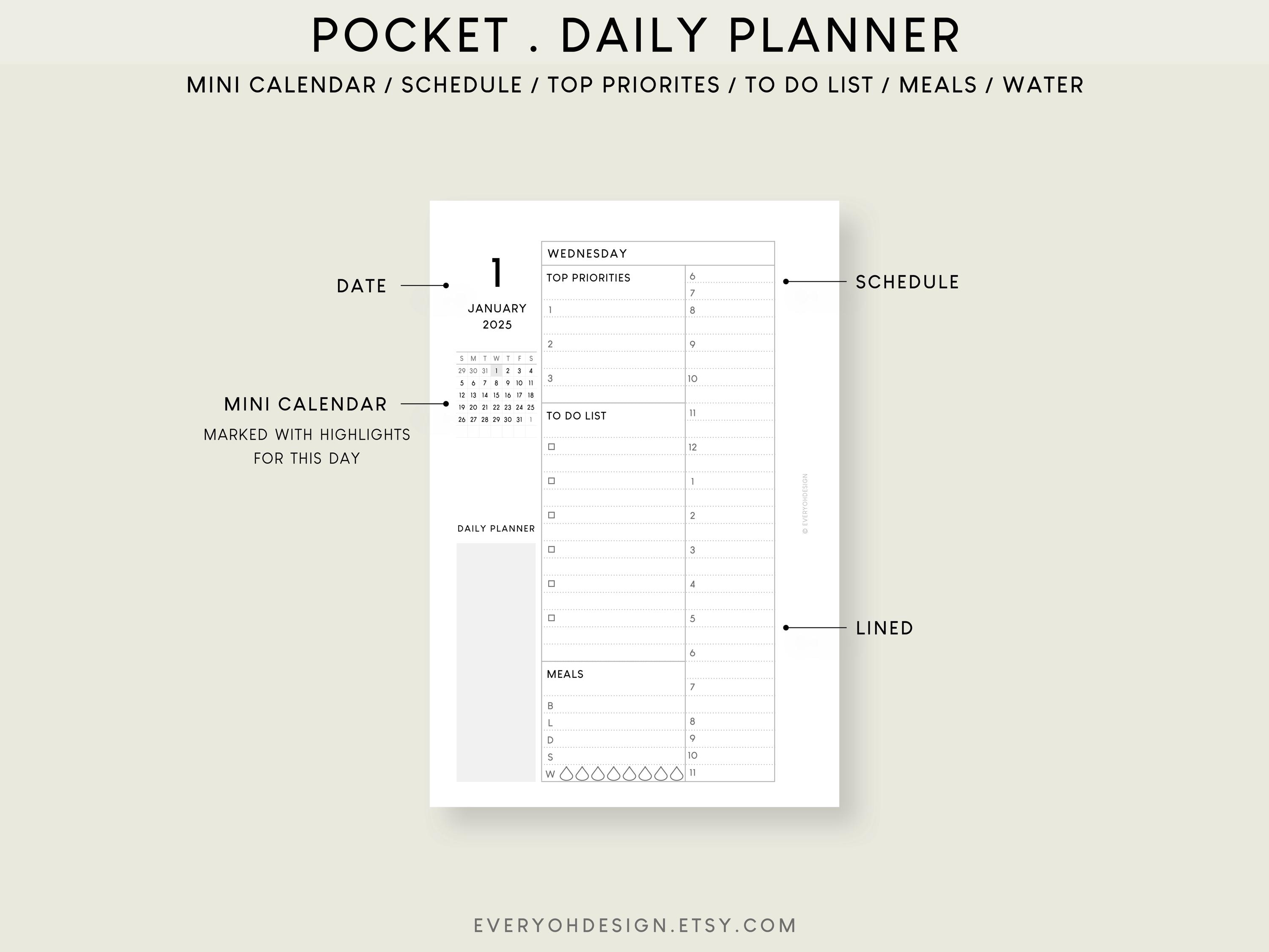 2025 Dated Daily Planner With Calendar Printable Insert | Hourly ...