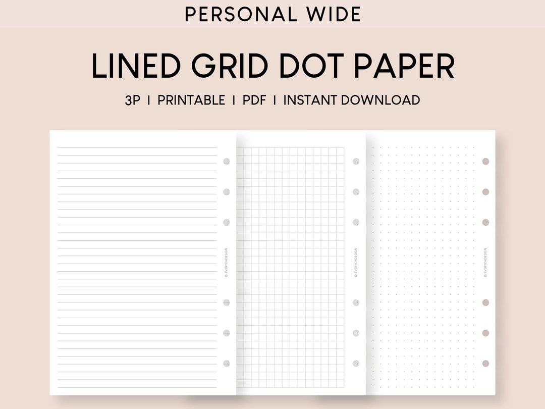 Personal Wide Lined Grid Dot Paper Inserts (printable PDF) - Etsy