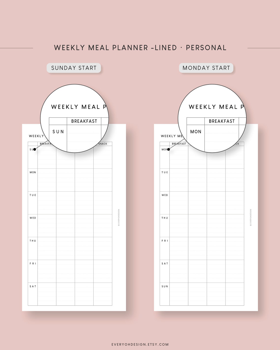 Personal Ring Weekly Meal Planner Printable Inserts - Etsy