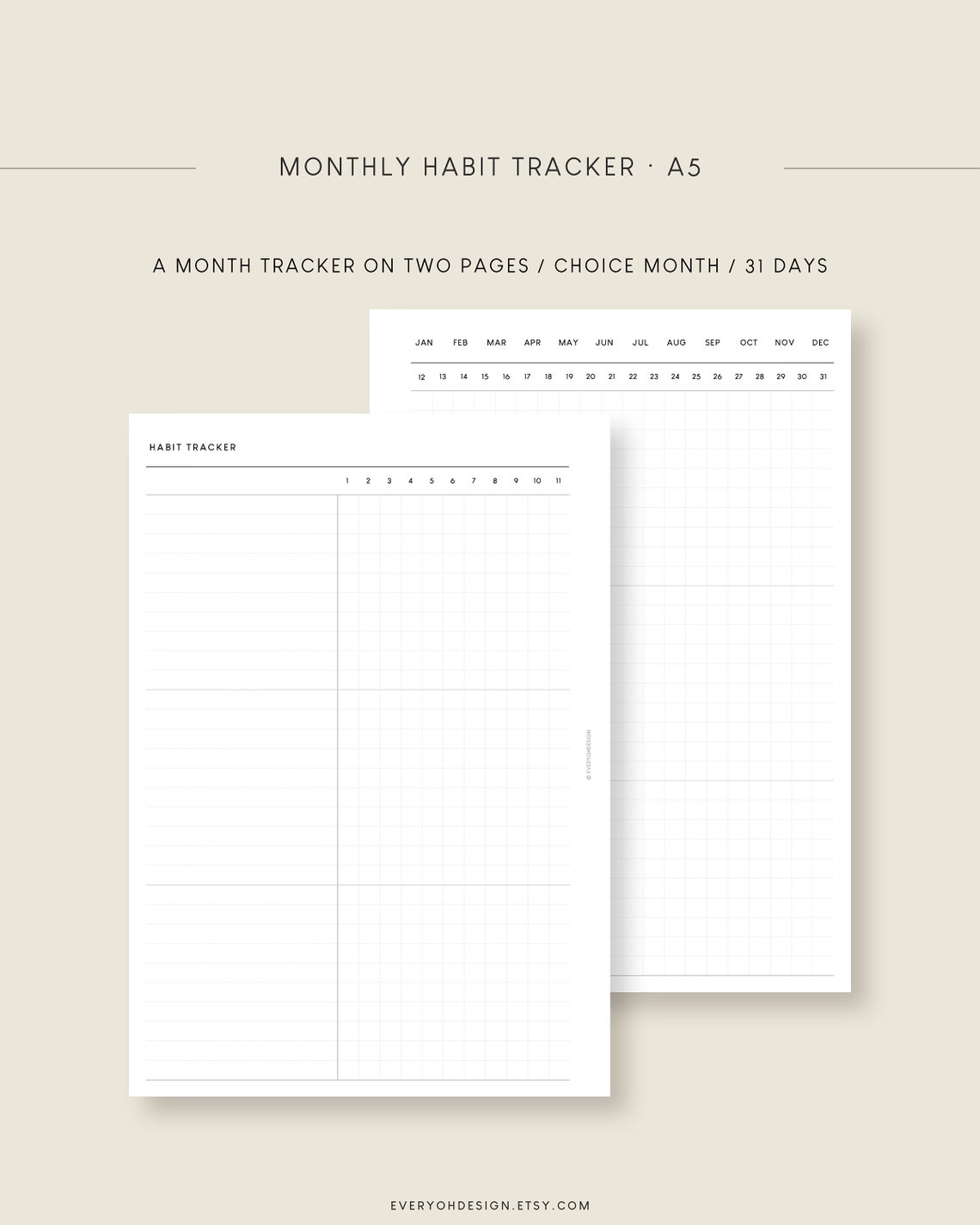 Minimalist Habit Tracker Printable Inserts | Monthly Goals Tracking ...