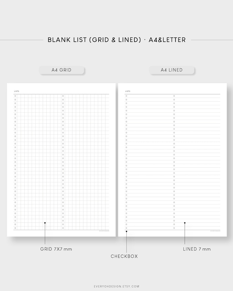 A4 & Letter Blank Lists Printable Planner Minimalist 2 Columns ...