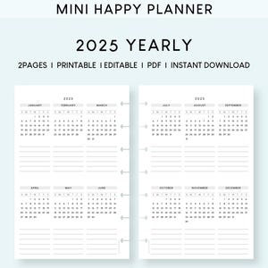 2025 Yearly Planner Mini Happy Planner | Printable Calendar Template ...