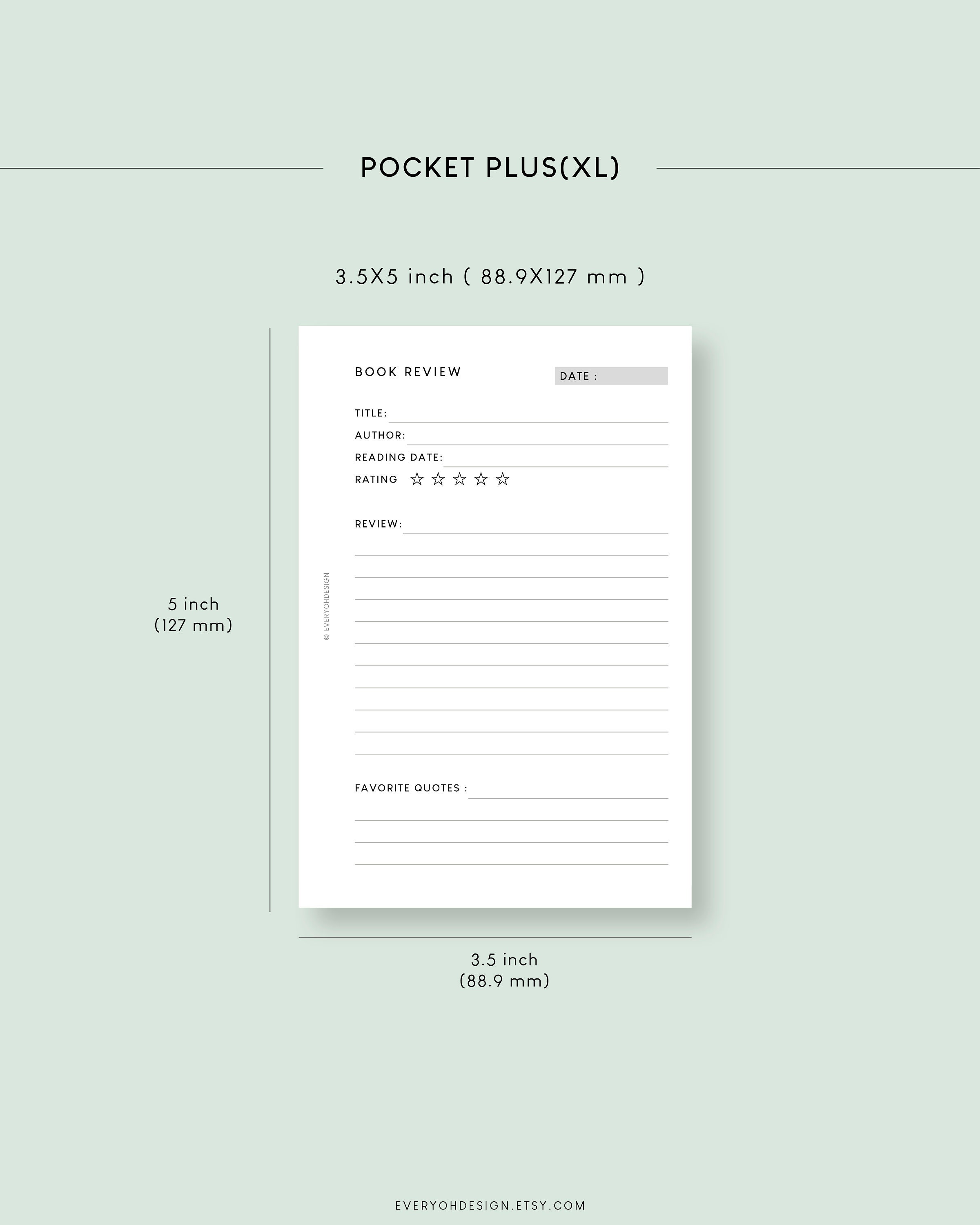 Pocket Plus Reading Journal Printable: Book Review, Log, Wishlist (PDF ...