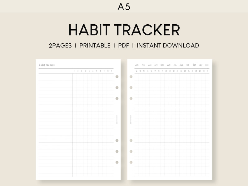 Minimalist Habit Tracker Printable Inserts | Monthly Goals Tracking ...