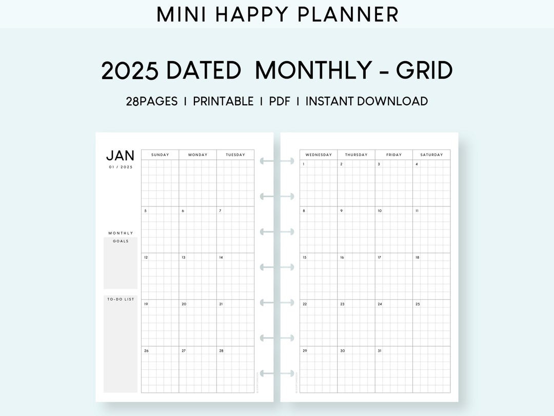 2025 Calendar Monthly Printable Inserts Mini HP | Editable Planner ...
