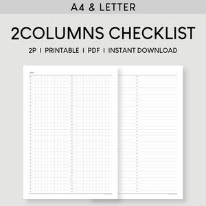 A4 & Letter Blank Lists Printable Planner | Minimalist 2 Columns ...