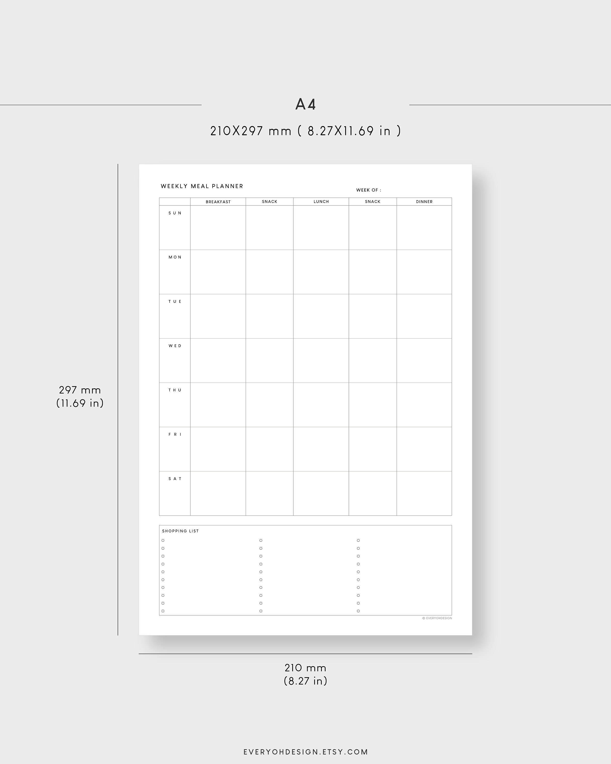 A4 & Letter Weekly Meal Planner Printable Menu List Inserts - Etsy