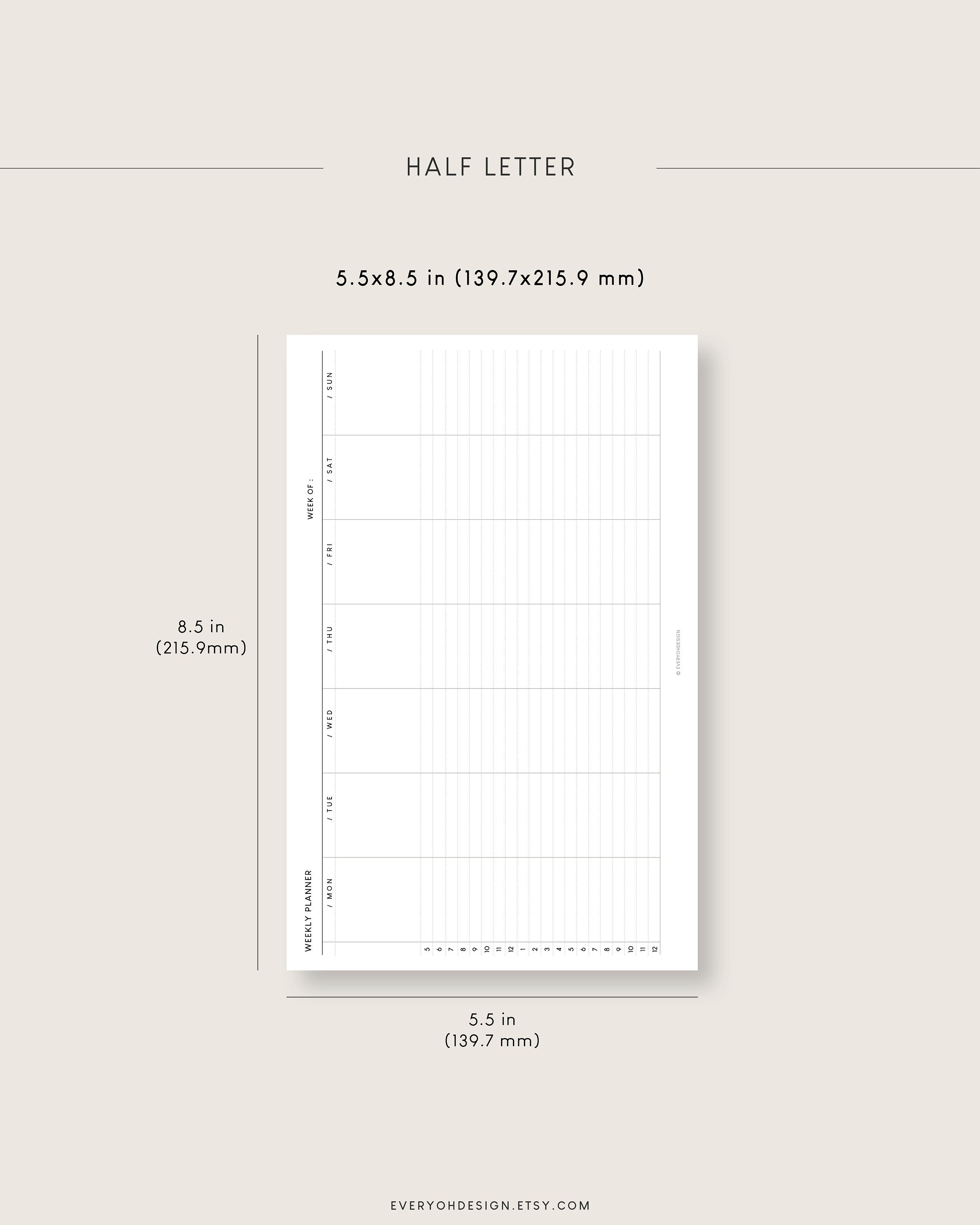 Half Letter Weekly Hourly Planner Week Scheduler Printable - Etsy