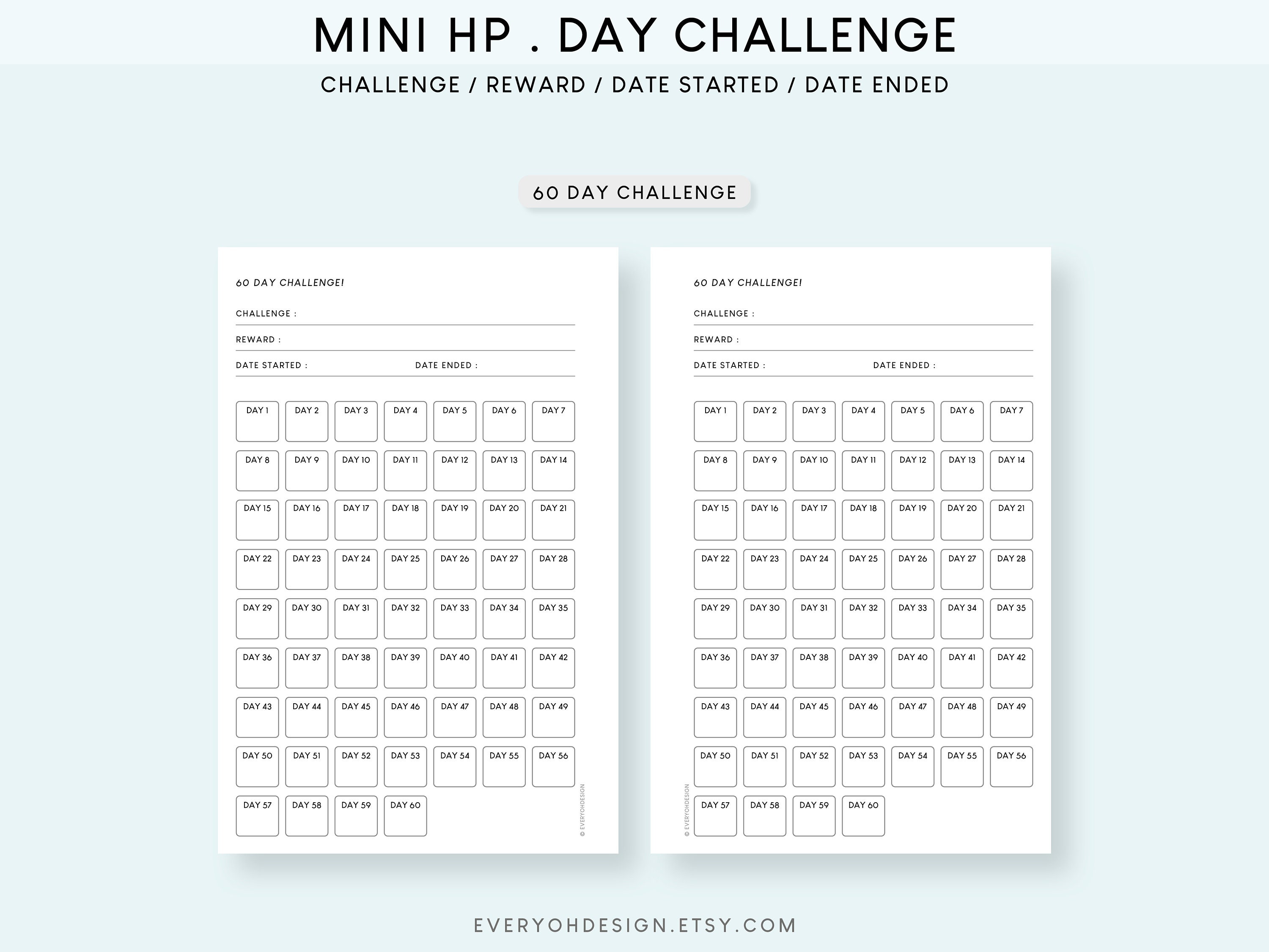 30 Day Challenge Printable Bundle Mini HP 90 Day Tracker Template 30 ...