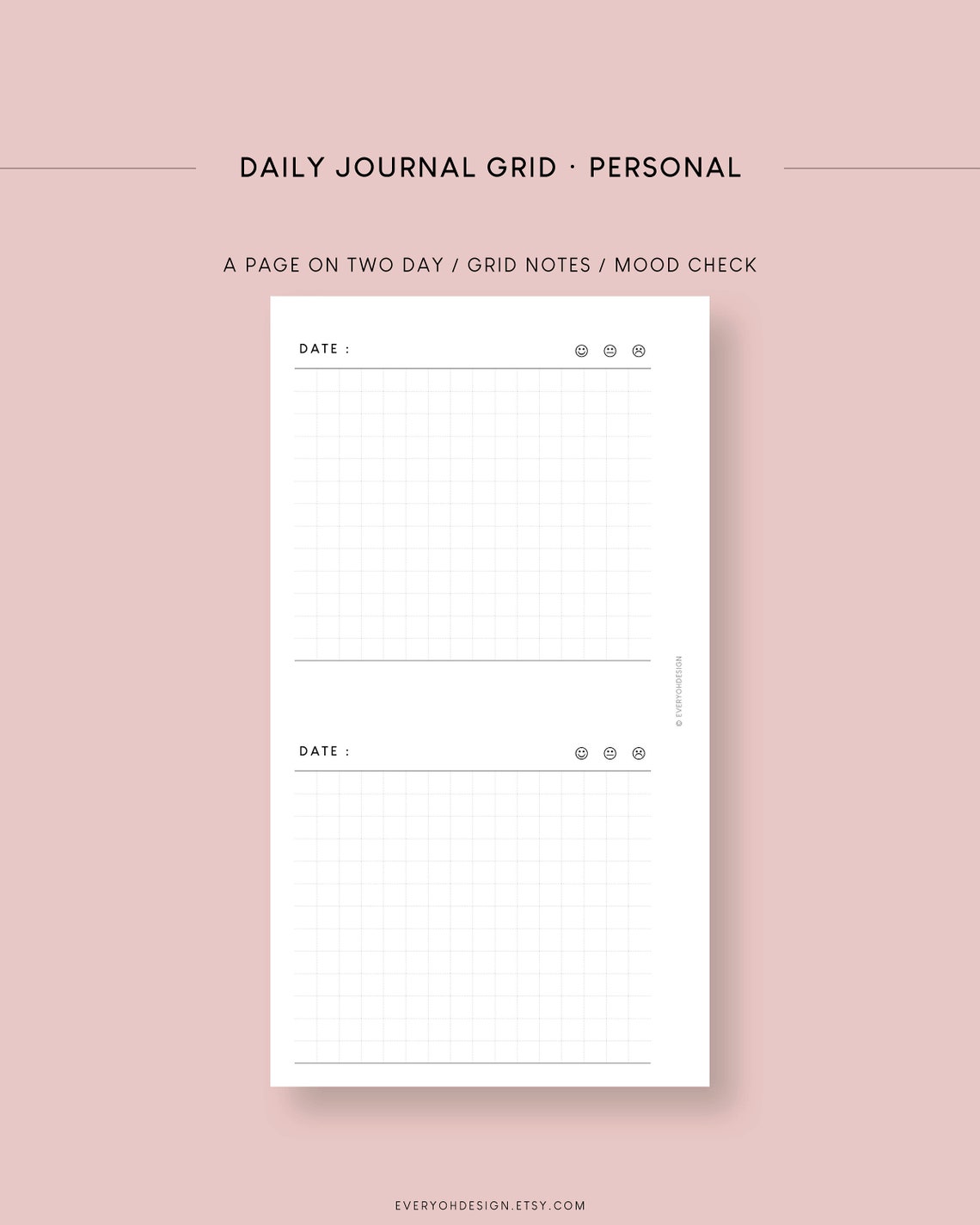Personal Diary Template: Daily Grid Journal Insert (printable, Editable ...