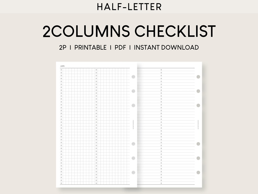 Blank Lists Grid & Lined Half-letter Printable Planner | Minimalist ...