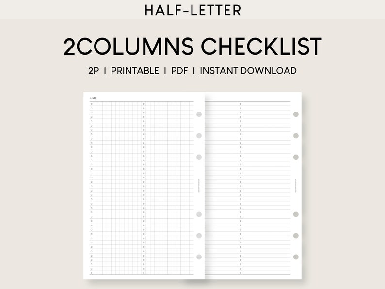 Blank Lists Grid & Lined Half-letter Printable Planner | Minimalist ...