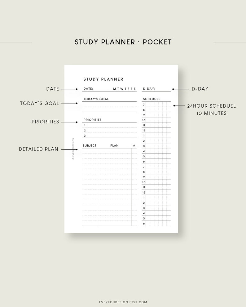 Study Planner Pocket Printable Insert Student Schedule Template College ...