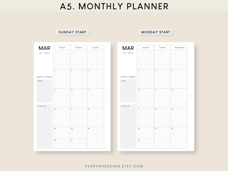 A5 2025 Monthly Calendar Printable: Grid Planner (editable PDF) - Etsy