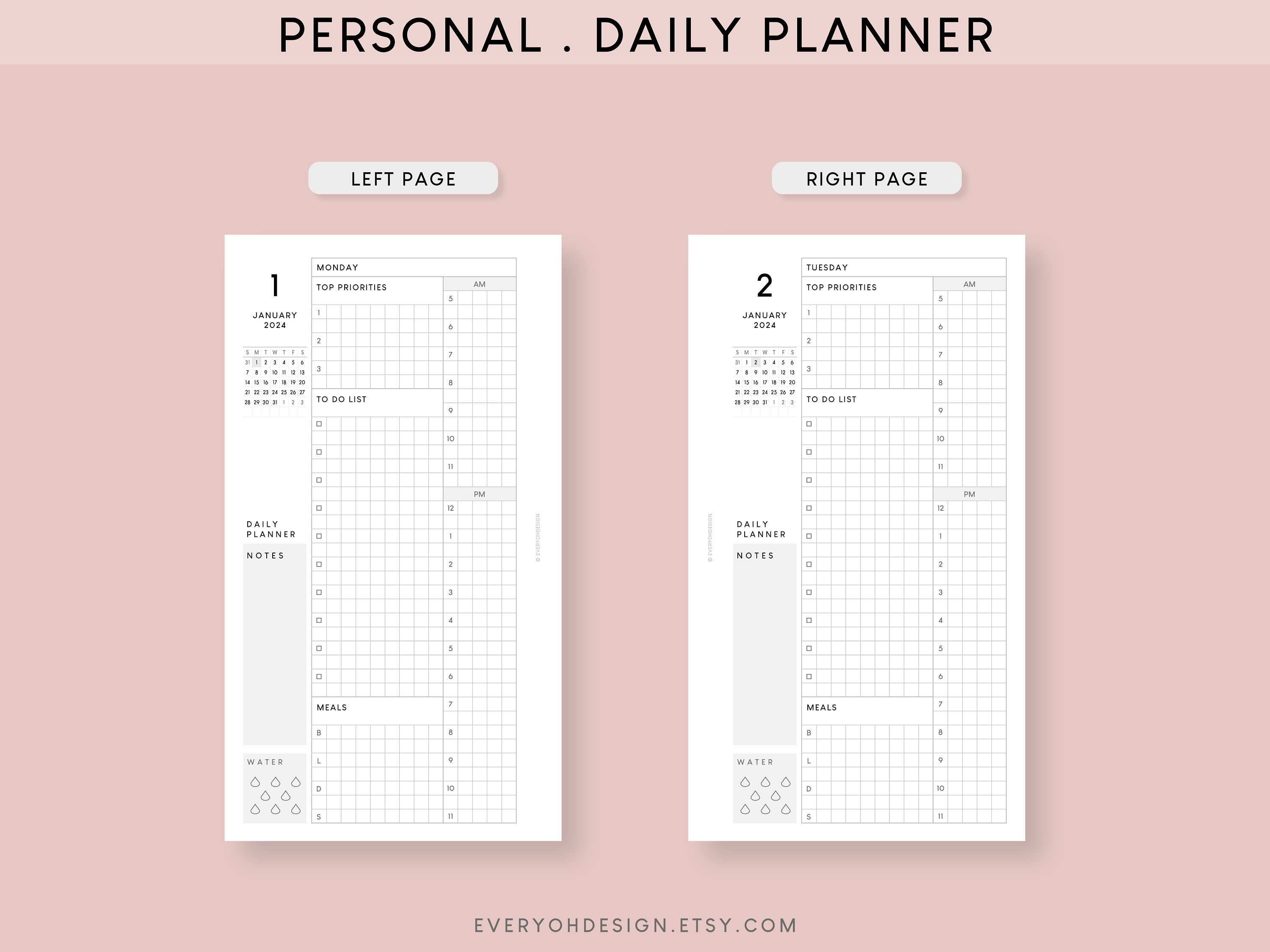 2024 Daily Planner With Calendar Personal Printable Template Dated ...