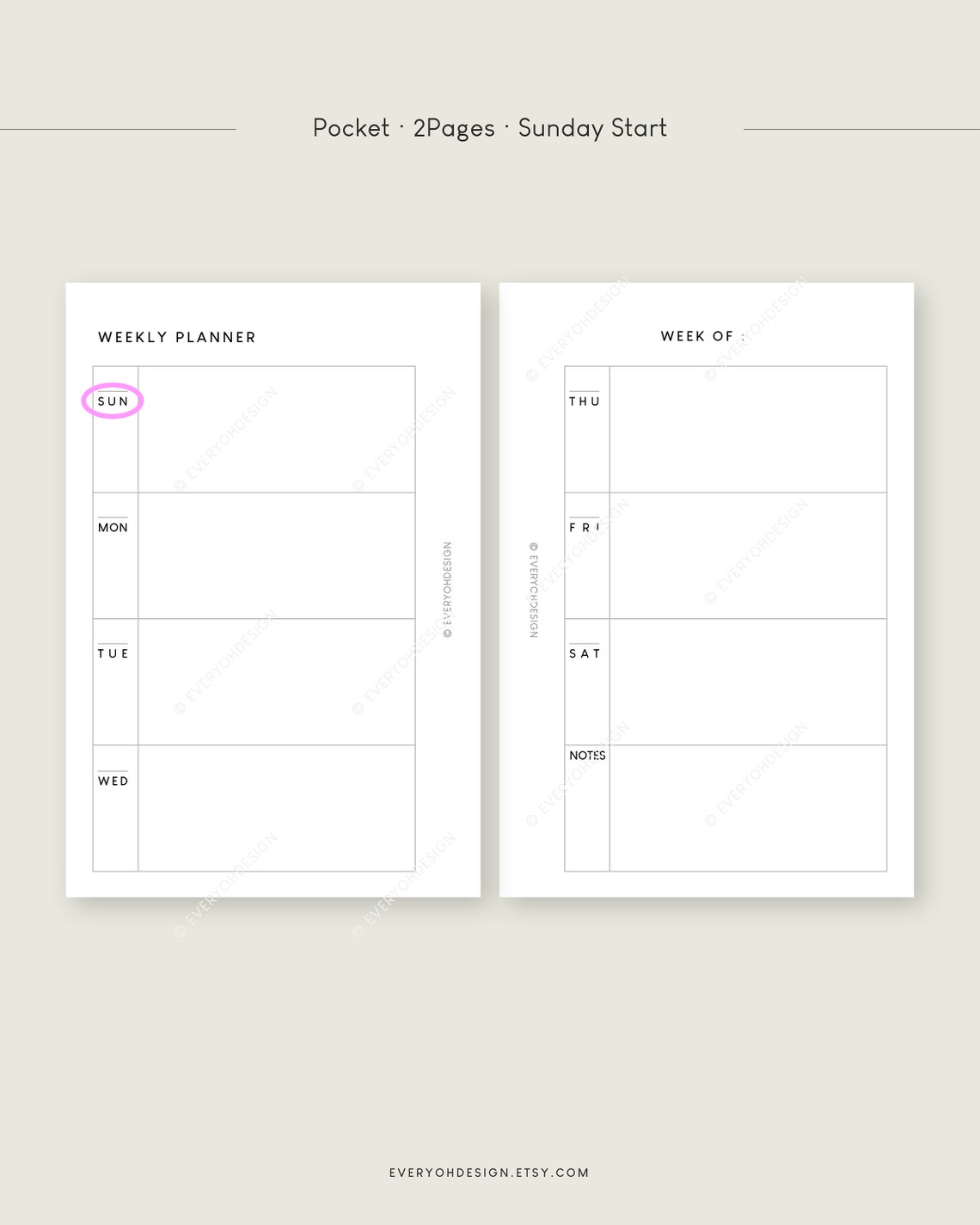 Printable Undated Weekly Planner Pocket Weekly Pocket Fillable Simple ...