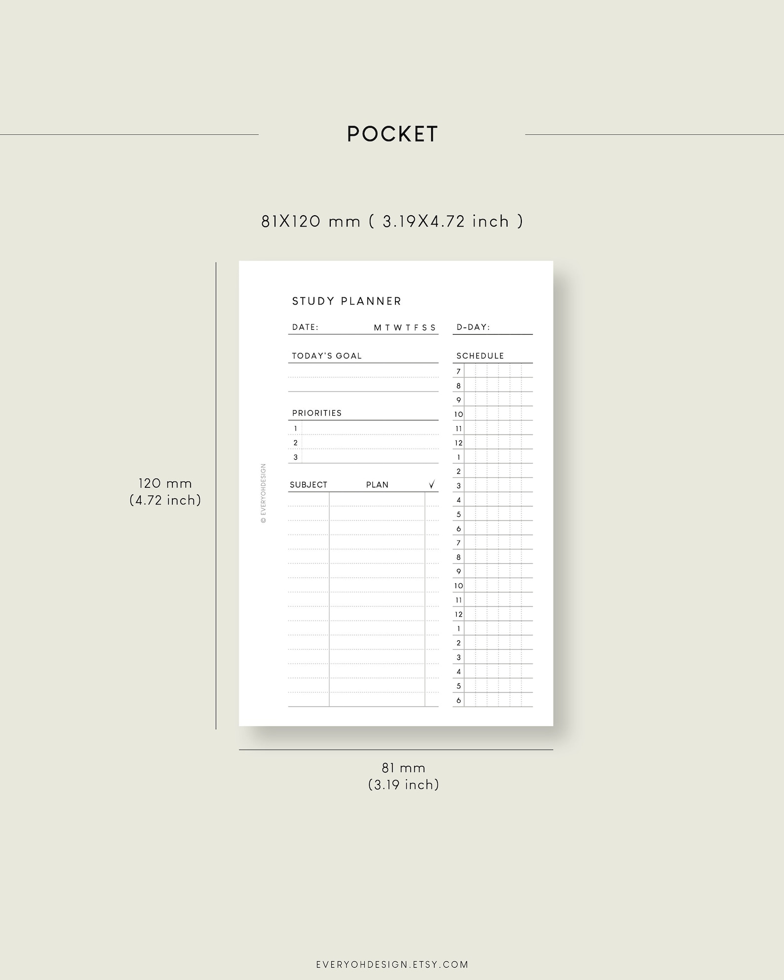 Study Planner Pocket Printable Insert Student Schedule Template College ...