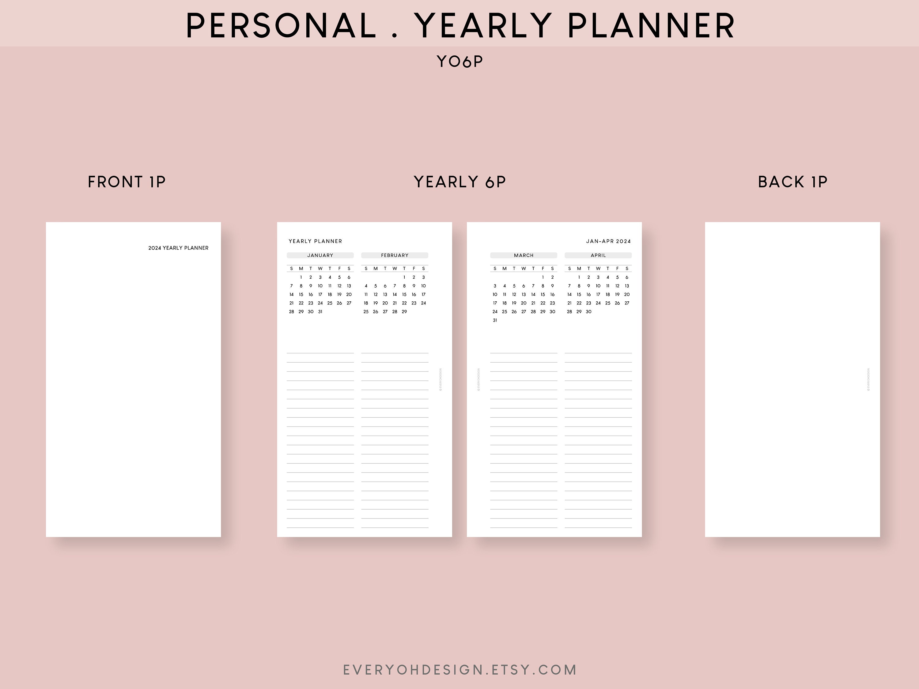 Personal 2024 Yearly Planner Printable Inserts Dated Calendar Editable ...