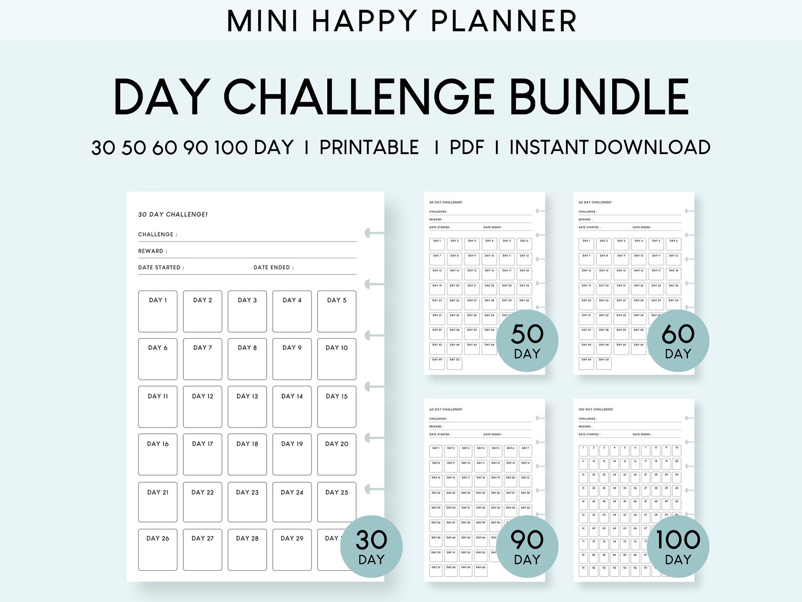 30 Day Challenge Printable Bundle Mini HP 90 Day Tracker Template 30 ...