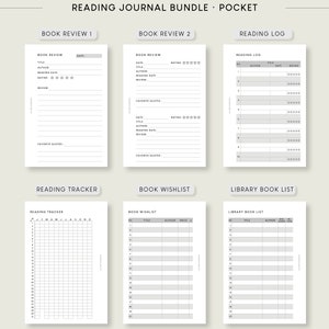 Pocket Reading Journal Bundle Printable Inserts | Book Planner 6types ...