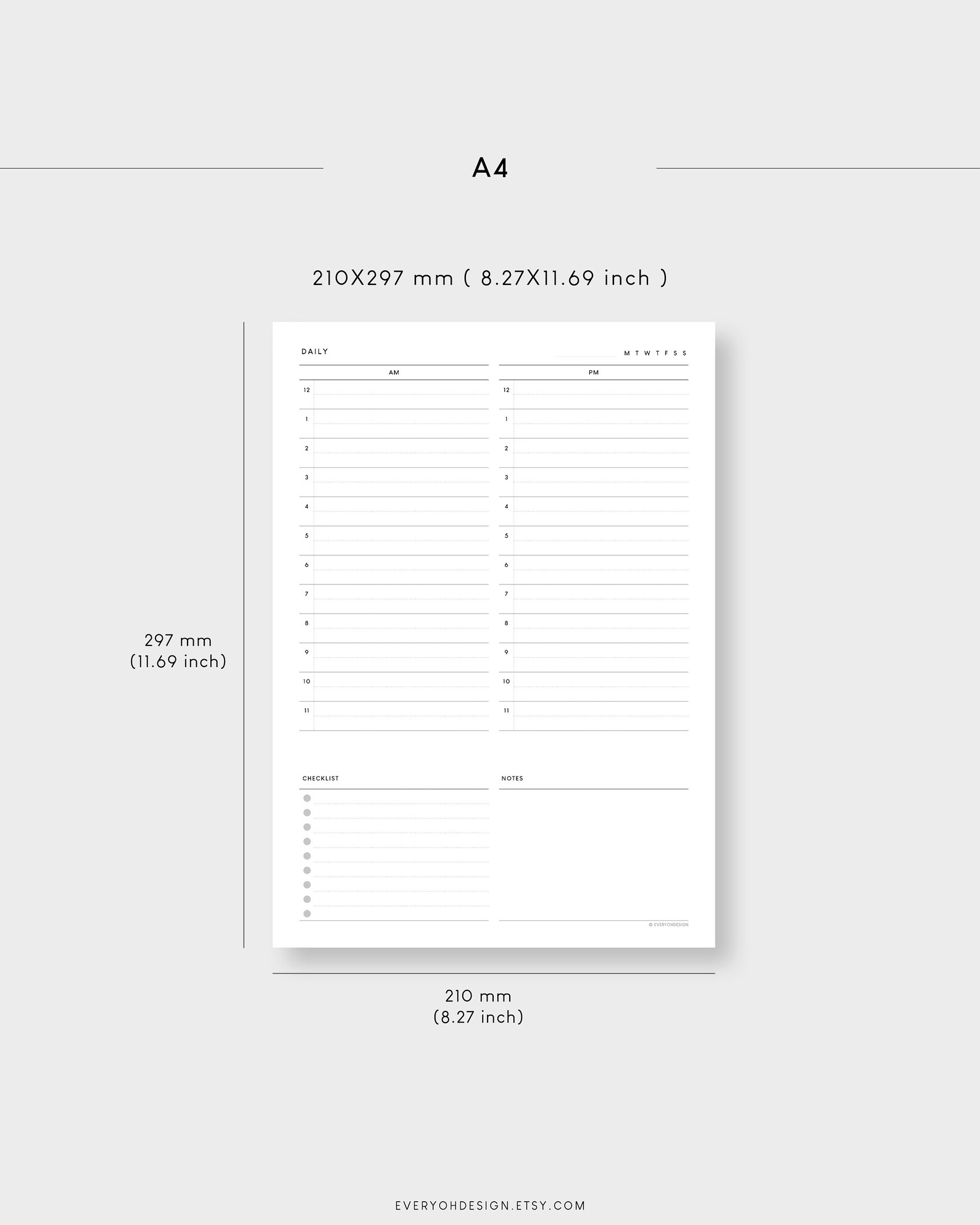 A4 & Letter Daily 24 Hour Planner Printable Undated | Etsy