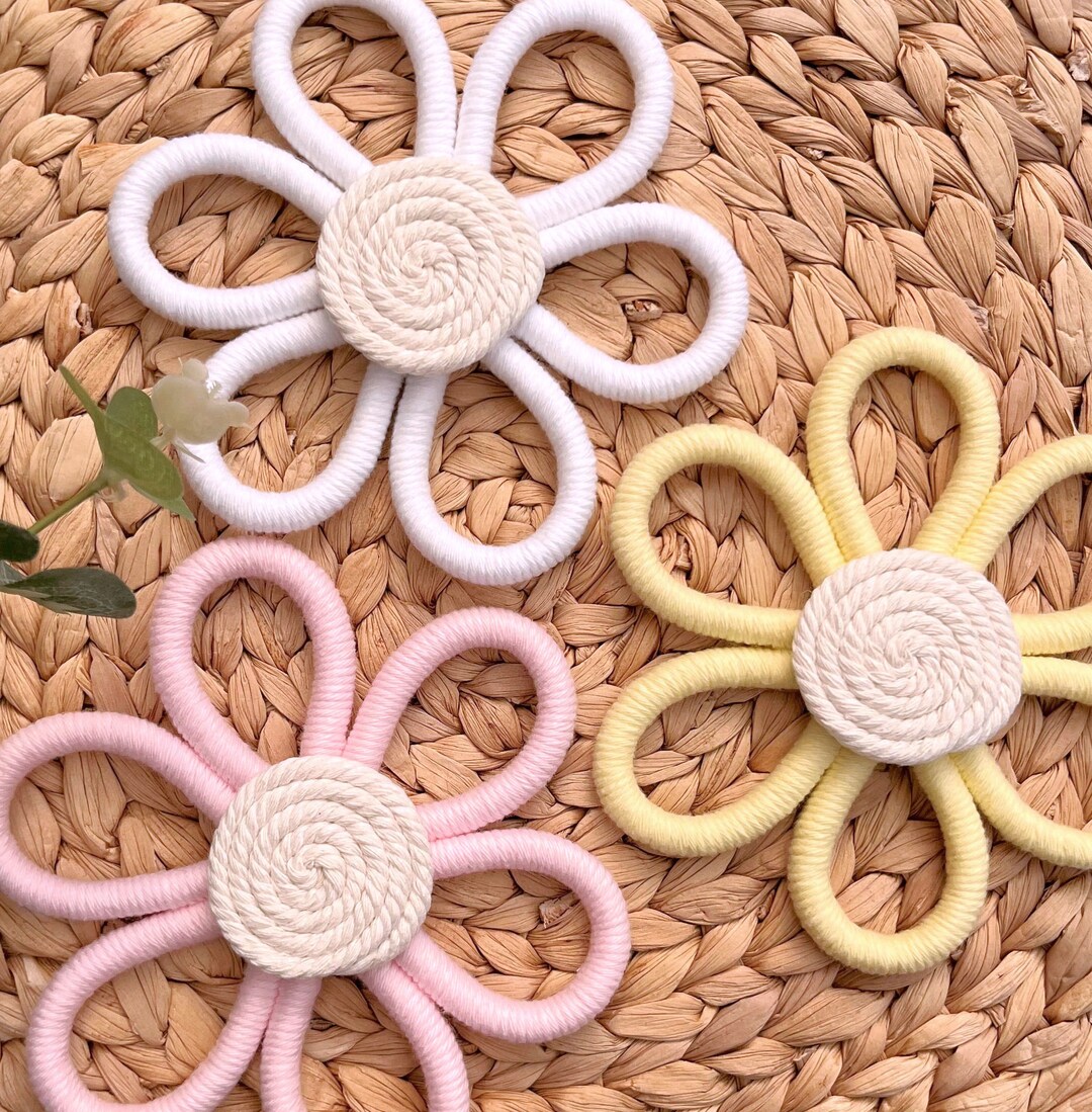 Macrame Flower Wall Decor Set of 3, Macrame Decor, Nursery Decor, Kids ...