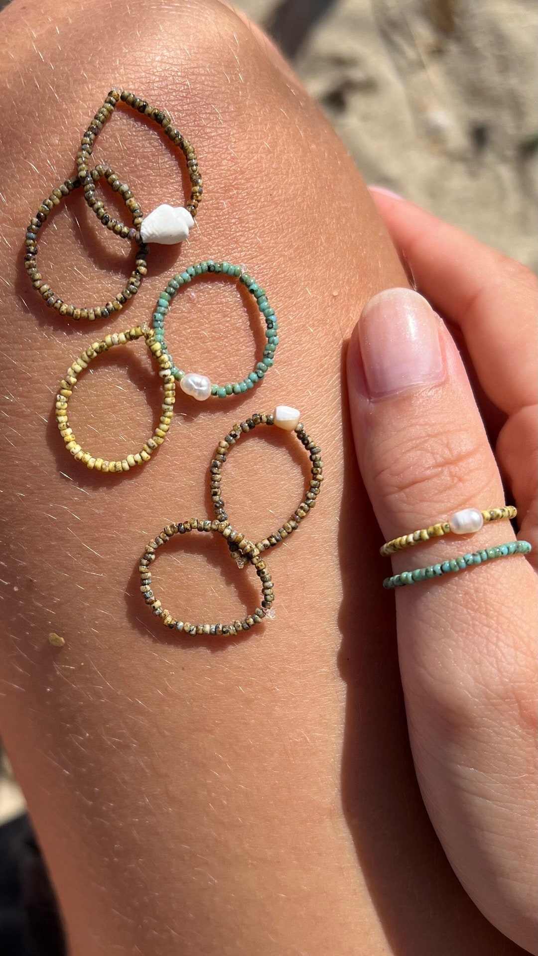 Set of 2 Pearl Ring Shell Ring Ring With Pearl Shell Freshwater Pearl ...