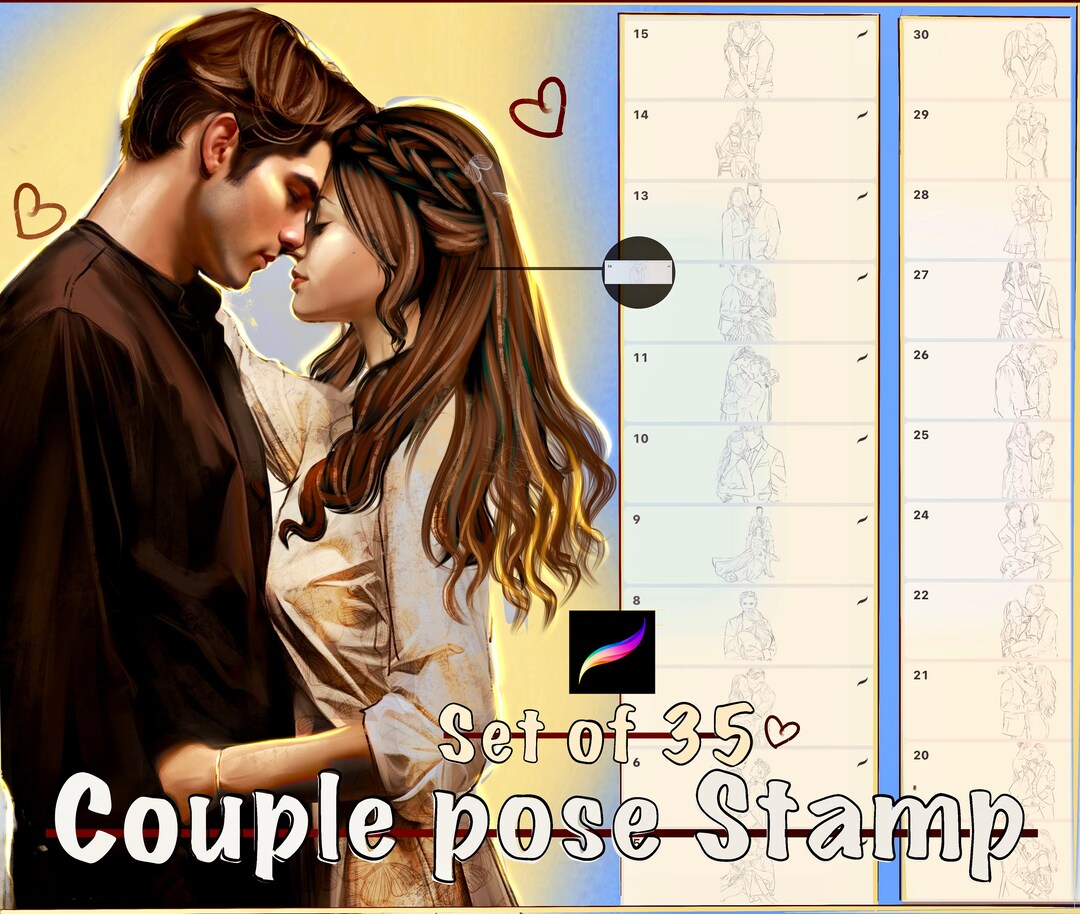 Couple Pose Stamp set of 35 Brushes for Procreate. Portrait Brushes ...