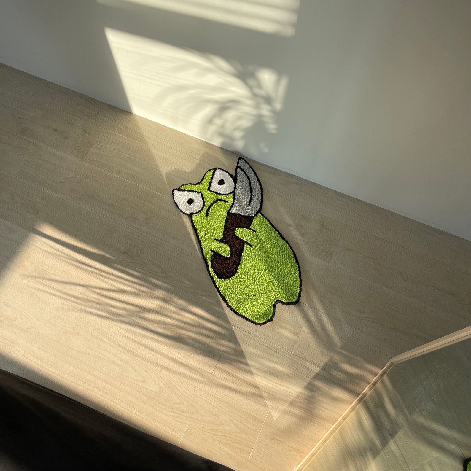 Handmade Quirky Green Character With a Knife Rug Fun and Unique Decor ...