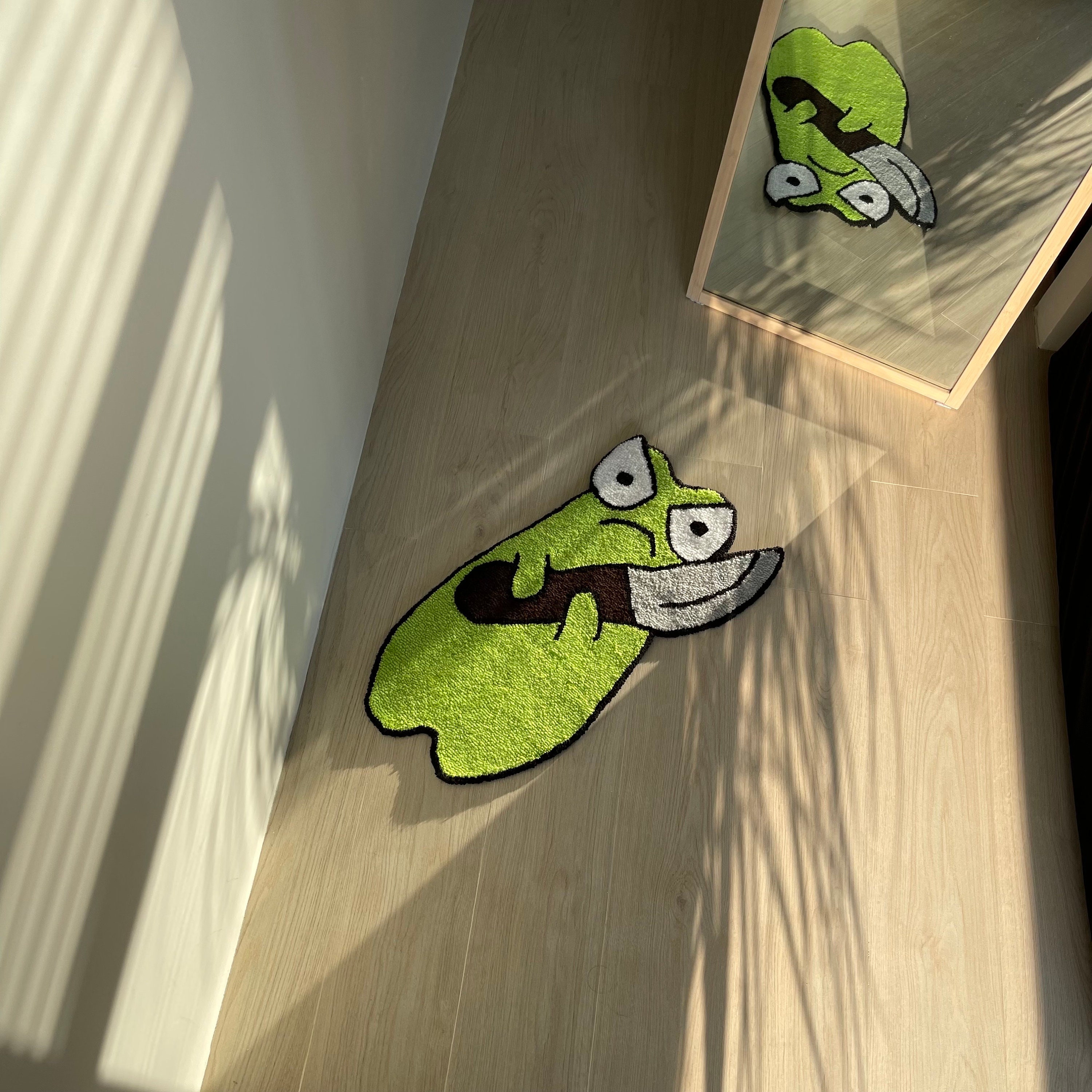 Handmade Quirky Green Character With a Knife Rug Fun and Unique Decor ...