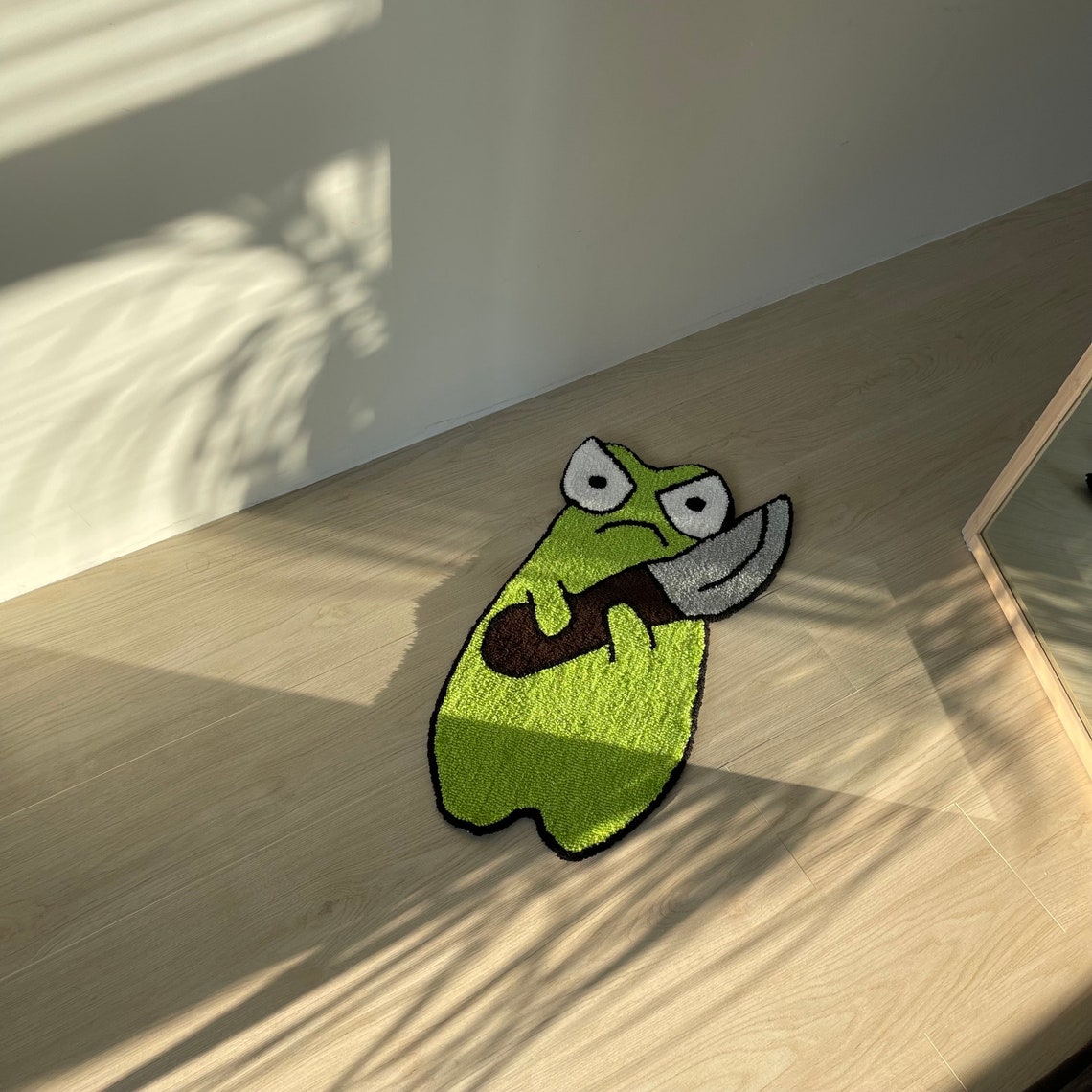 Handmade Quirky Green Character With a Knife Rug Fun and Unique Decor ...