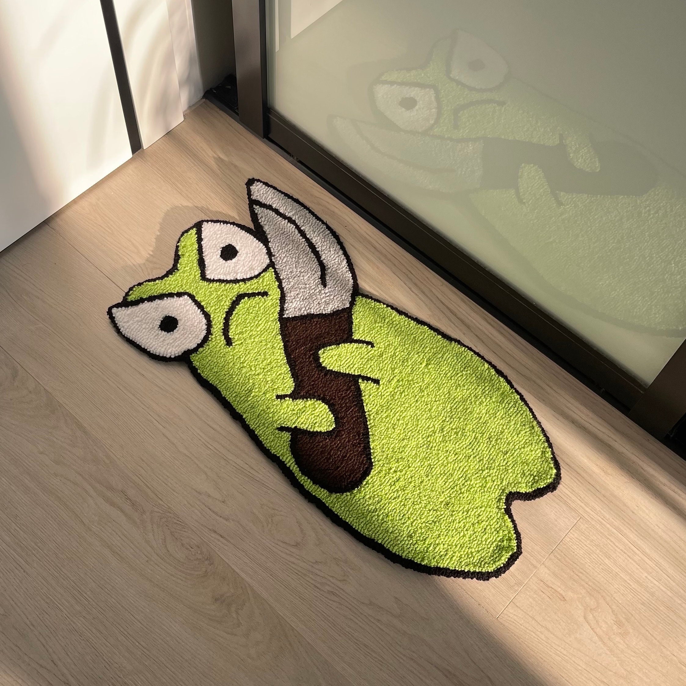 Handmade Quirky Green Character With a Knife Rug Fun and Unique Decor ...