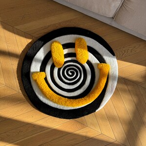 3D Handmade Tufted Smiley Face Rug With Hypnotic Spiral Design ...