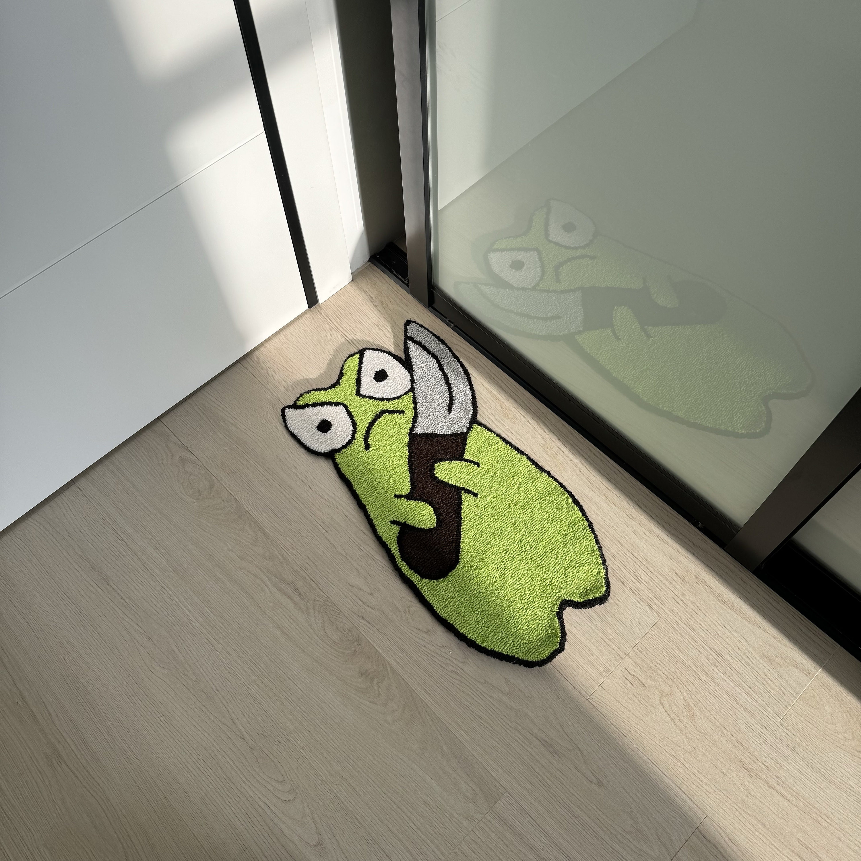 Handmade Quirky Green Character With a Knife Rug Fun and Unique Decor ...