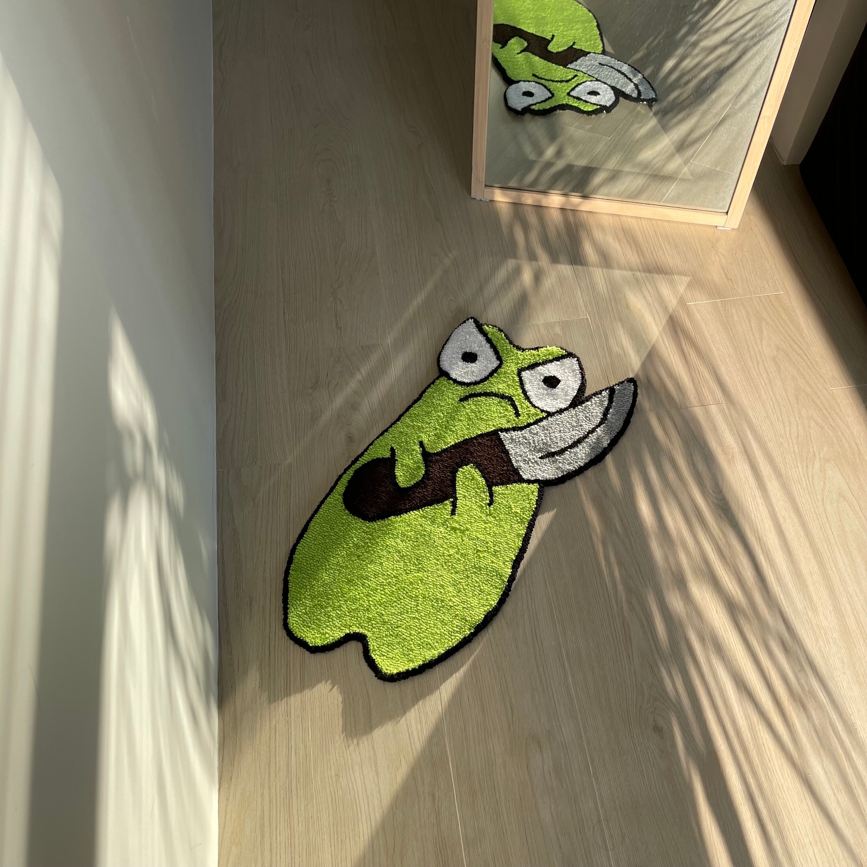 Handmade Quirky Green Character With a Knife Rug Fun and Unique Decor ...