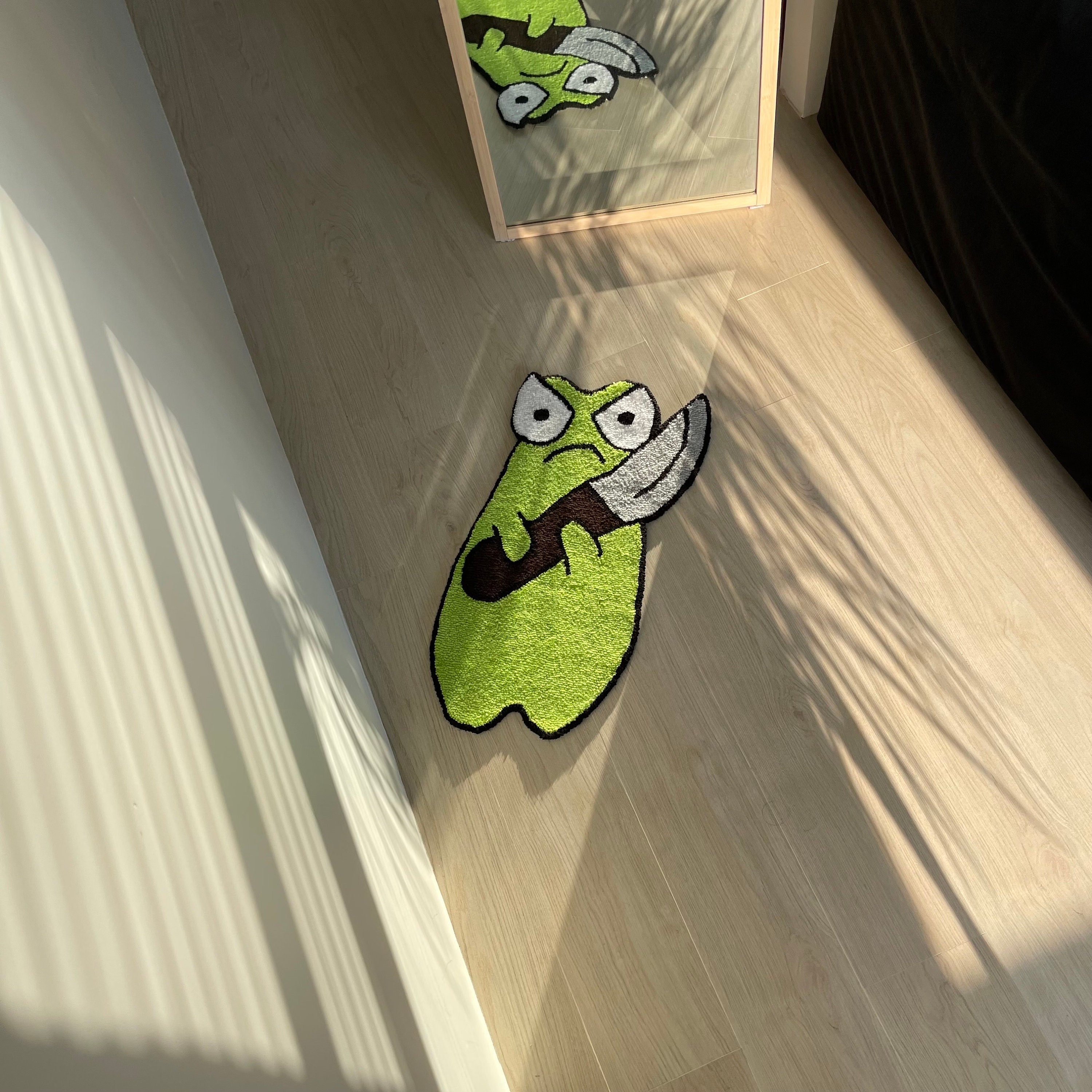 Handmade Quirky Green Character With a Knife Rug Fun and Unique Decor ...