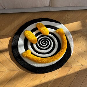 3D Handmade Tufted Smiley Face Rug With Hypnotic Spiral Design ...