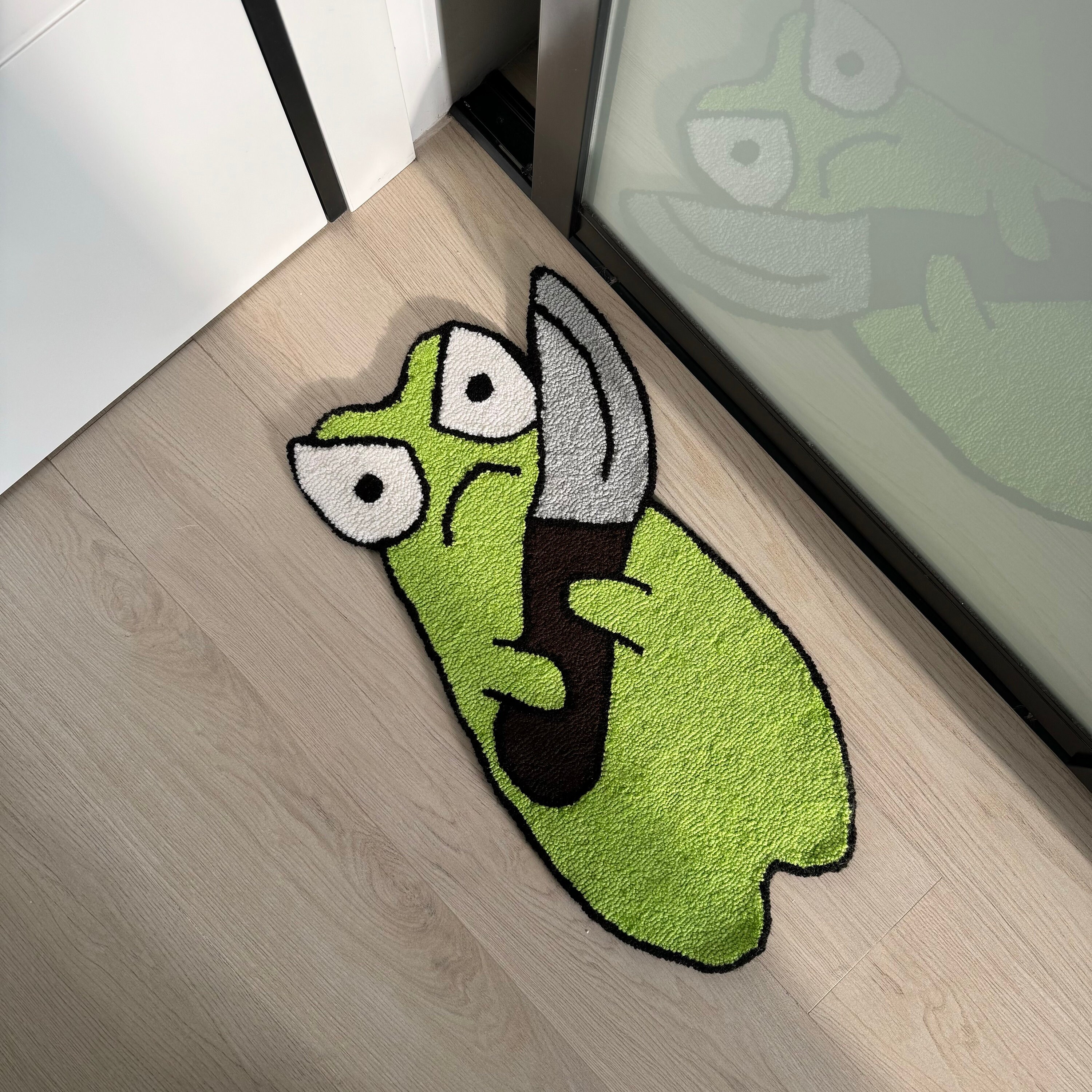 Handmade Quirky Green Character With a Knife Rug Fun and Unique Decor ...