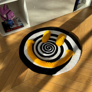 3D Handmade Tufted Smiley Face Rug With Hypnotic Spiral Design ...
