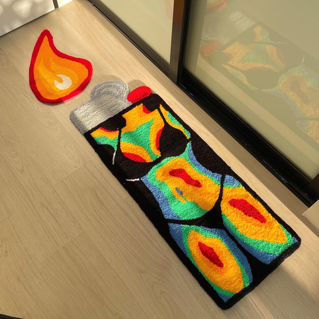 Handmade Colorful Tufted Rug Heat Map Art Lighter Shape Floor Decor ...