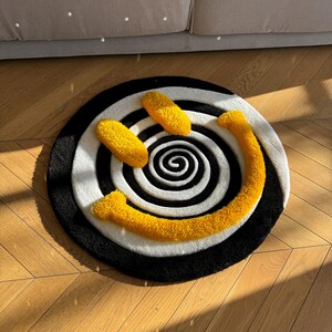 3D Handmade Tufted Smiley Face Rug With Hypnotic Spiral Design ...