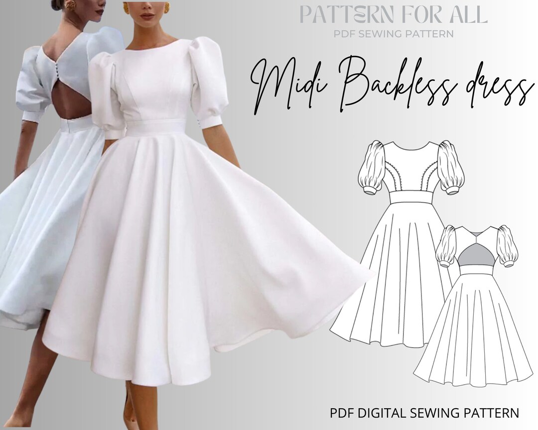 Midi Backless Dress Pattern Updated|women Sewing Pattern|midi Dress Sewing Pattern|backless ...