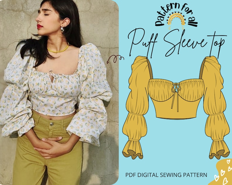 Puff Sleeve Top Digital Sewing Pattern milkmaid Top Women - Etsy
