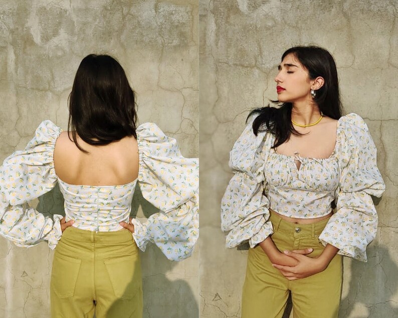 Puff Sleeve Top Digital Sewing Pattern milkmaid Top Women - Etsy
