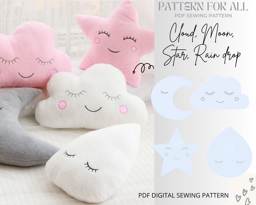 Set of Cloud Moon Star Raindrop Pillow Sewing Pattern|pdf Digital Sewing Pattern|nursery Deco ...