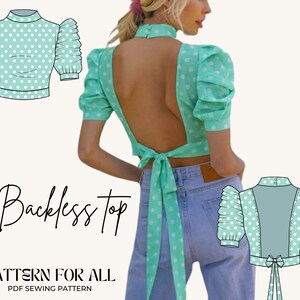 Open Back Crop Top Pattern - Tie in Crop Top|pdf Sewing Pattern |women ...