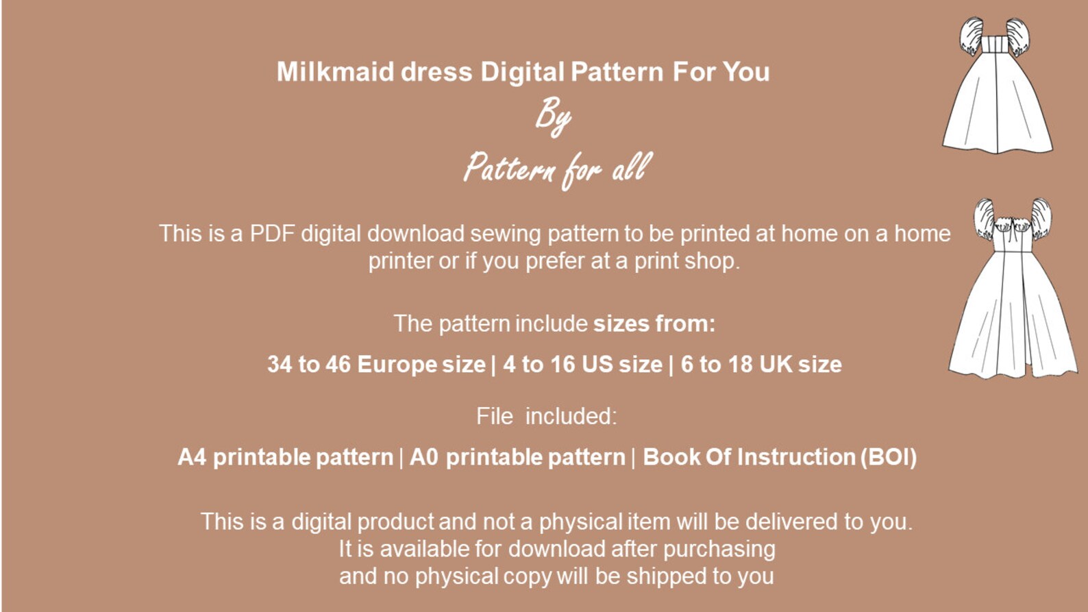 Milkmaid Dress Sewing Pattern PDF Digital Sewing Patternxxs | Etsy ...