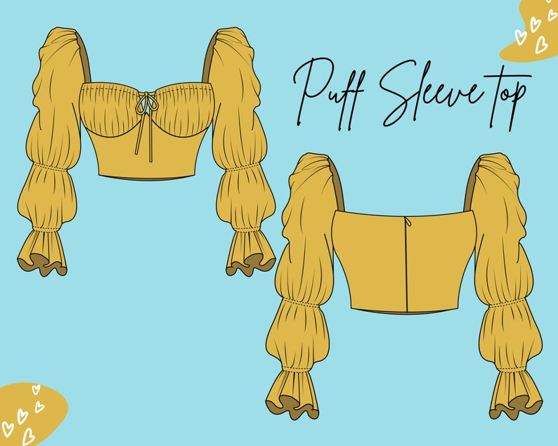 Puff Sleeve Top Digital Sewing Pattern milkmaid Top Women - Etsy